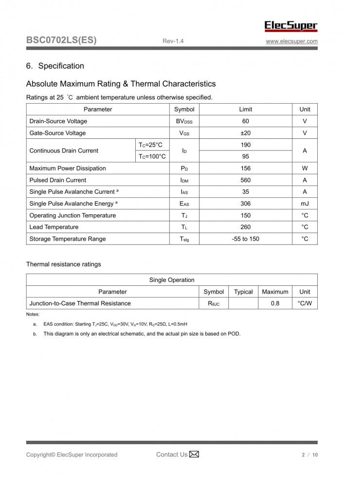 BSC0702LS(ES) datasheet page 2