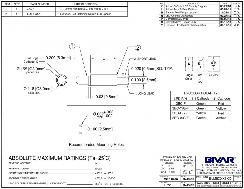 BIVAR ELM5XXX LED spacer drawing page 1