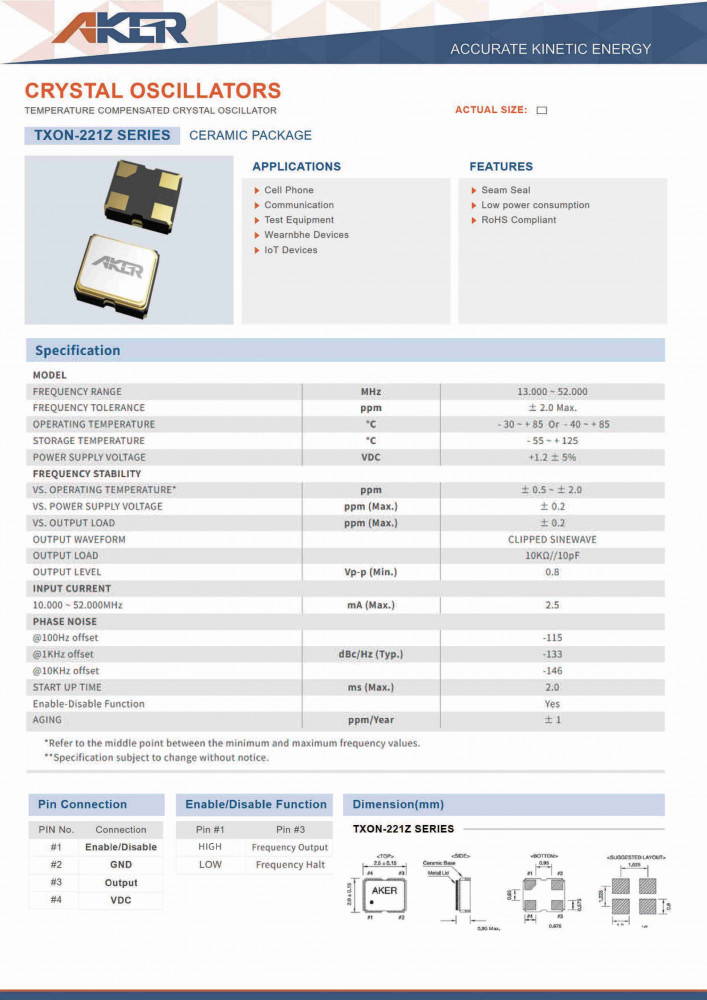 AKER TXON-221Z Series technical document preview