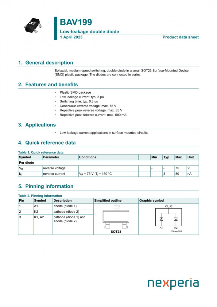 BAV199 datasheet page 1