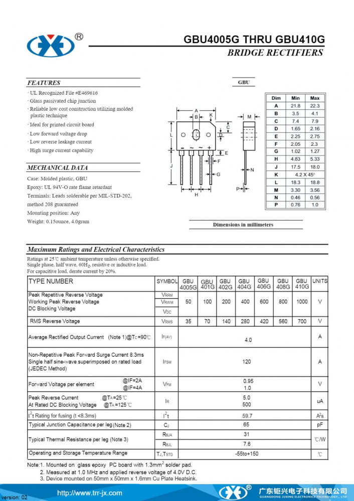JUXING GBU410G datasheet page 1