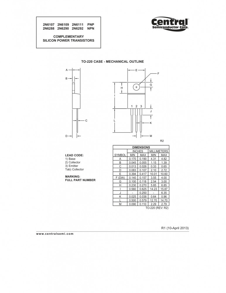 Central 2N6107 document page 2