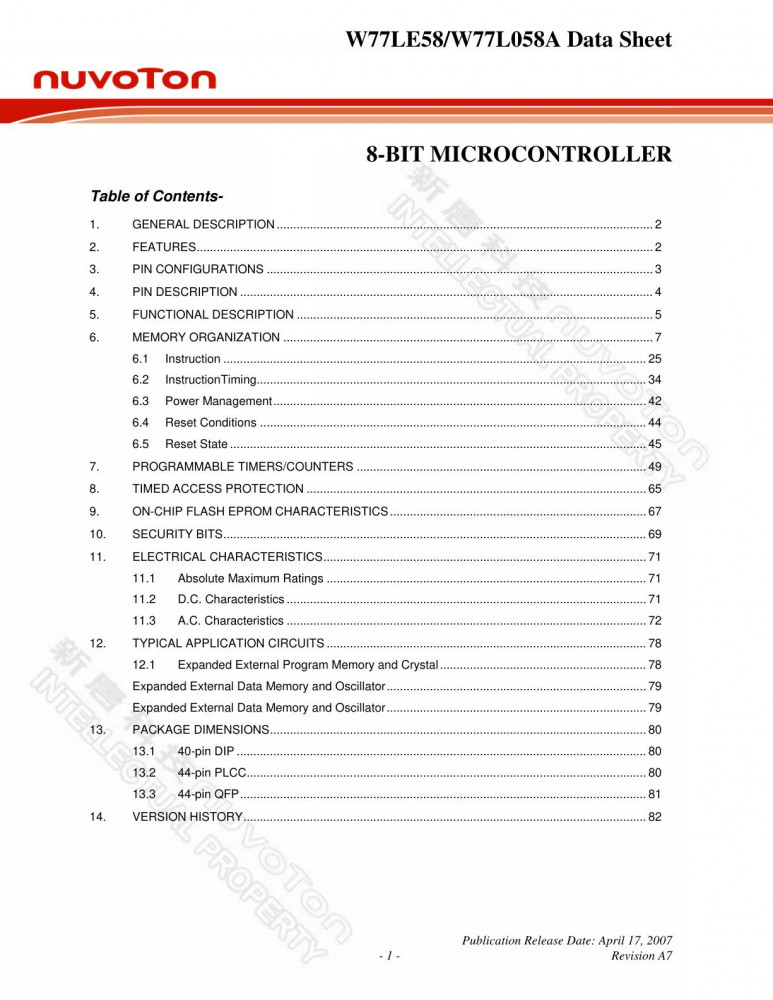 W77L058 datasheet page 1