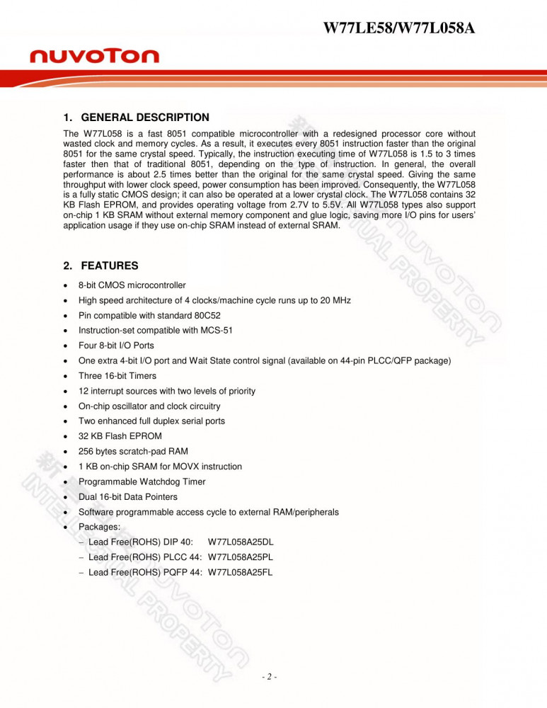 W77L058 datasheet page 2