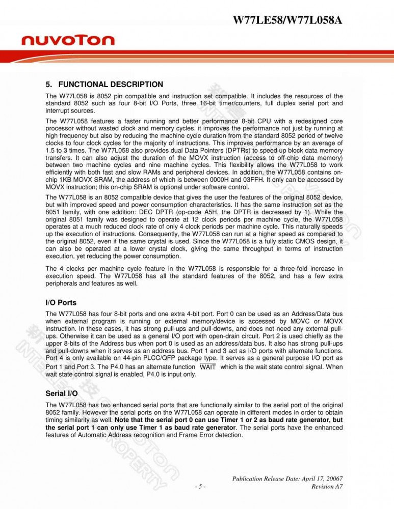 W77L058 datasheet page 5