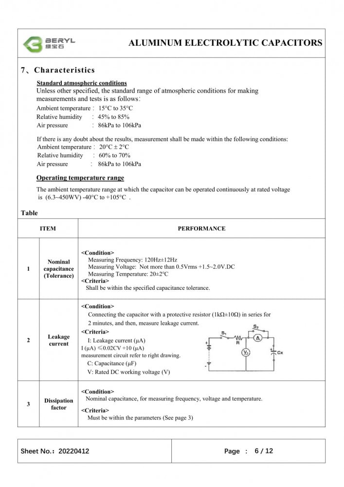 BERYL specification sheet page 6