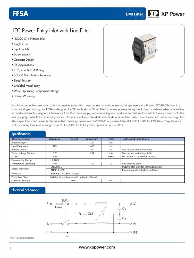 XP Power FFSAS02BFR datasheet preview page 1