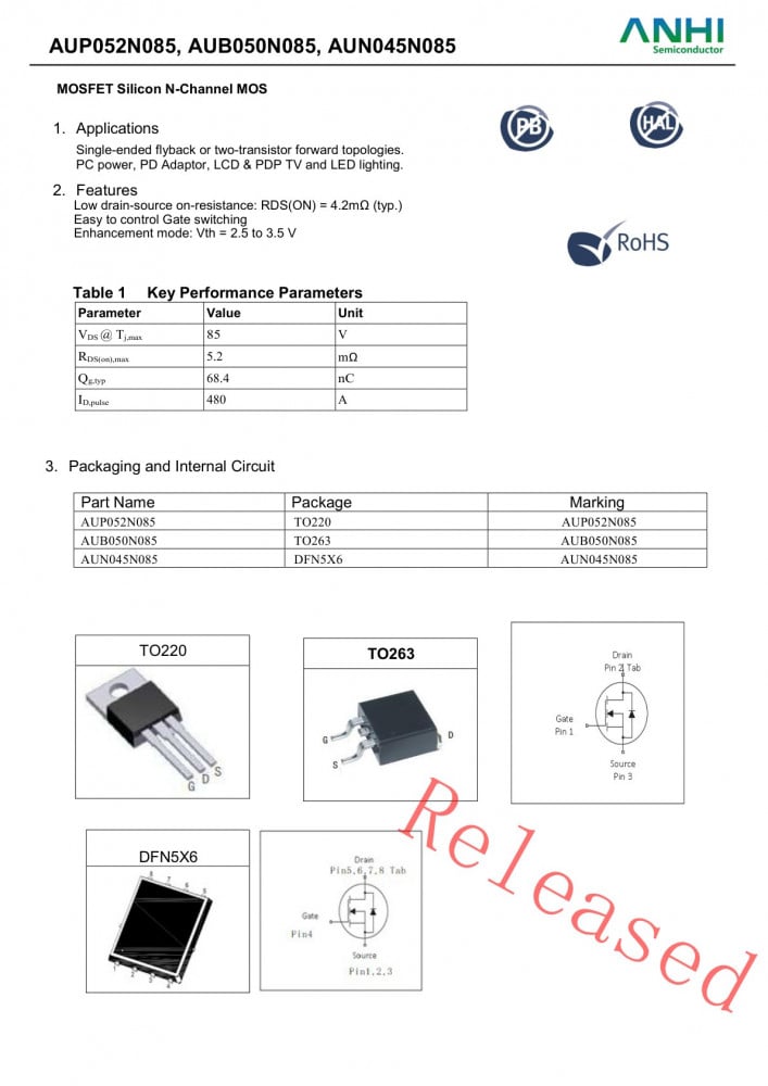 AUP052N085 datasheet page 1