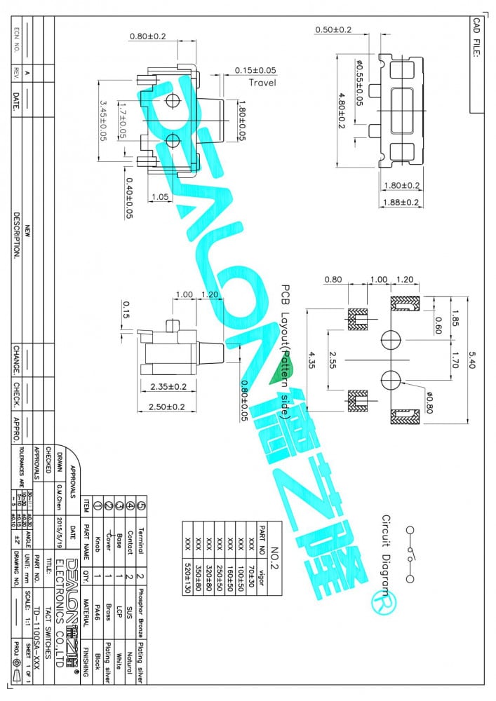 DEALON TD-1100SA-250 technical drawing preview
