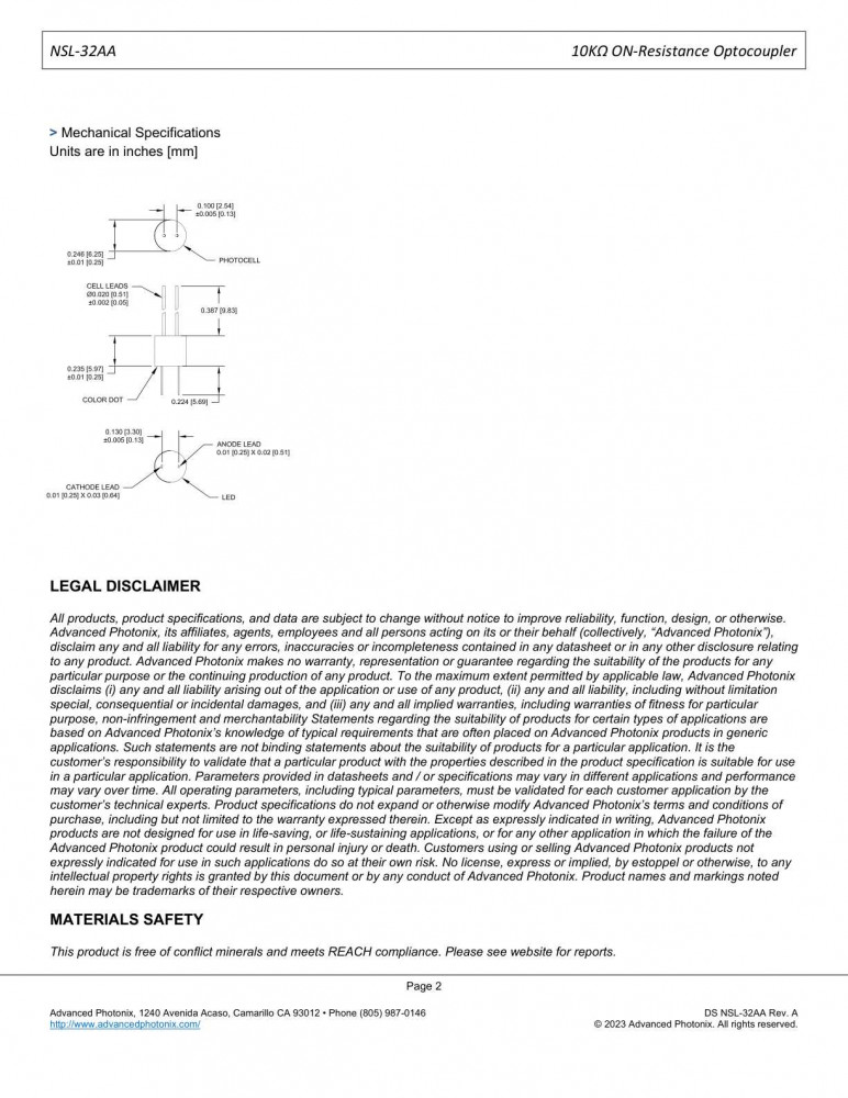 NSL-32AA product datasheet page 2