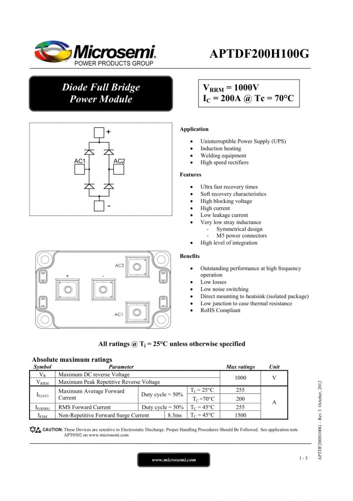 APTDF200H100G technical document page 1