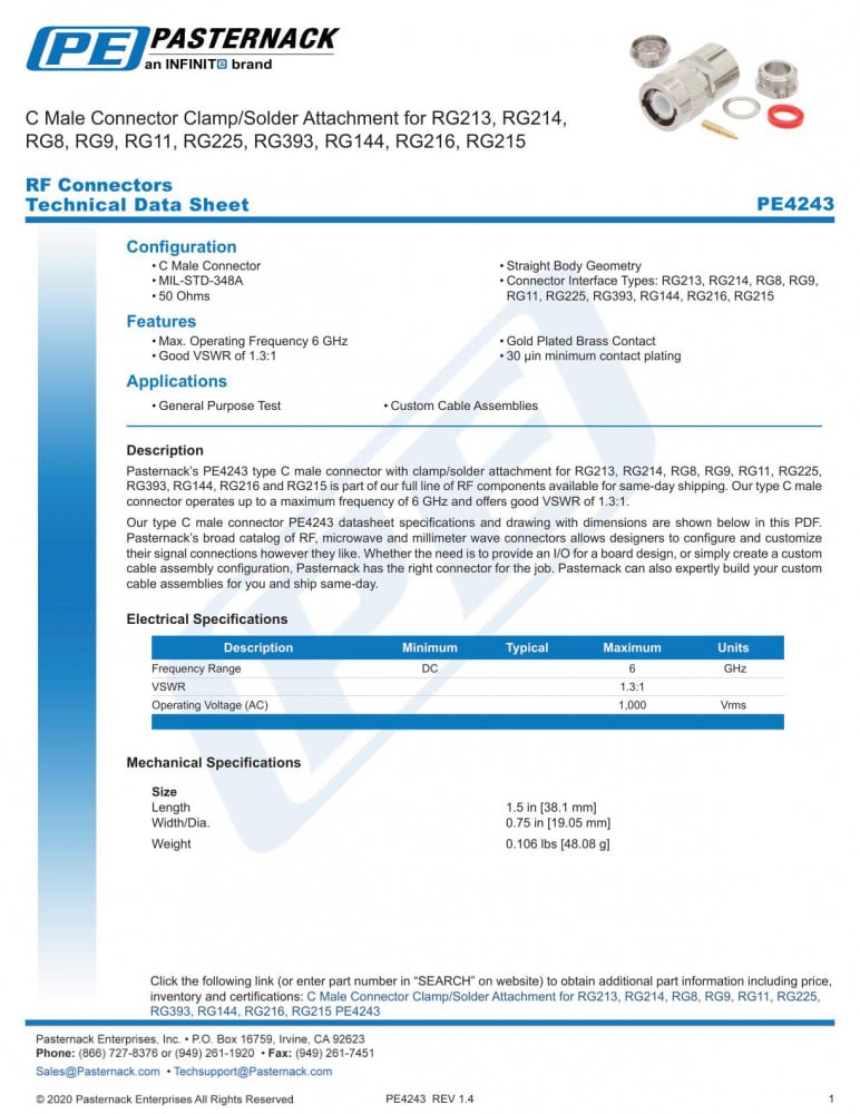 PE4243 technical datasheet page 1