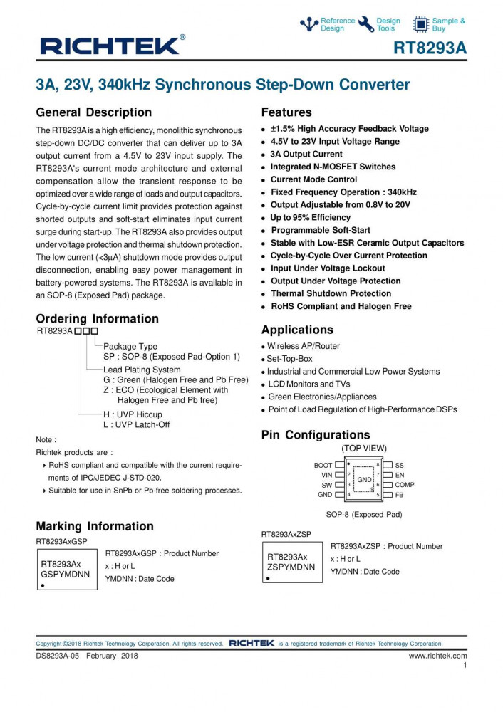 RT8293A datasheet page 1