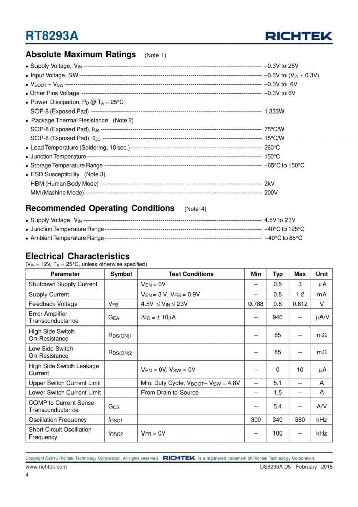 RT8293A datasheet page 4