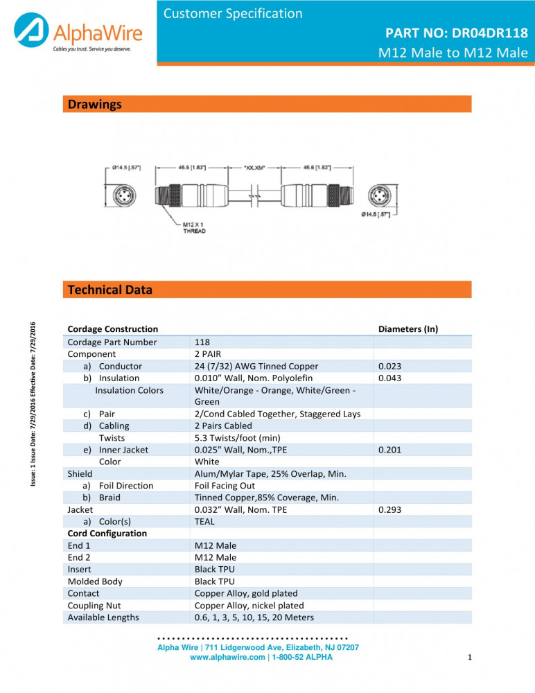 Alpha Wire DR04DR118 TL355 technical document page 1