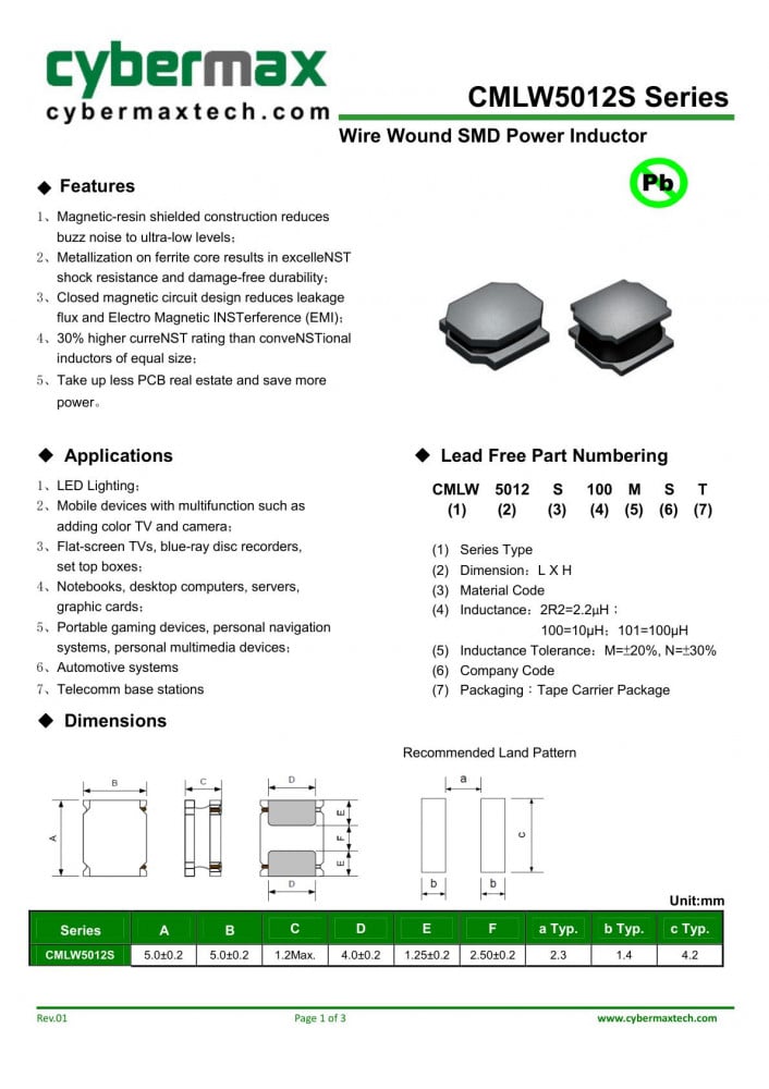 Cybermax CMLW5012 series technical document page 1