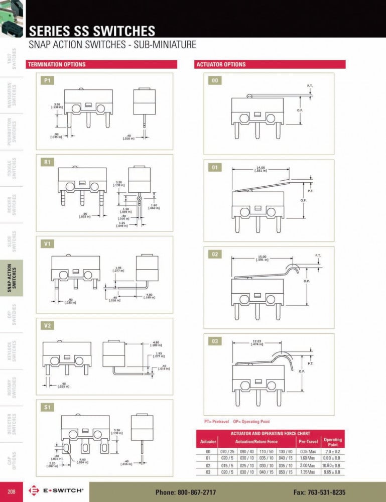 E-Switch SS075 series technical document page 2