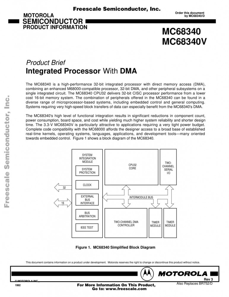 MC68340 product information page 1