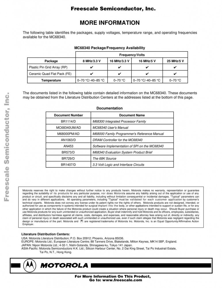 MC68340 product information page 10