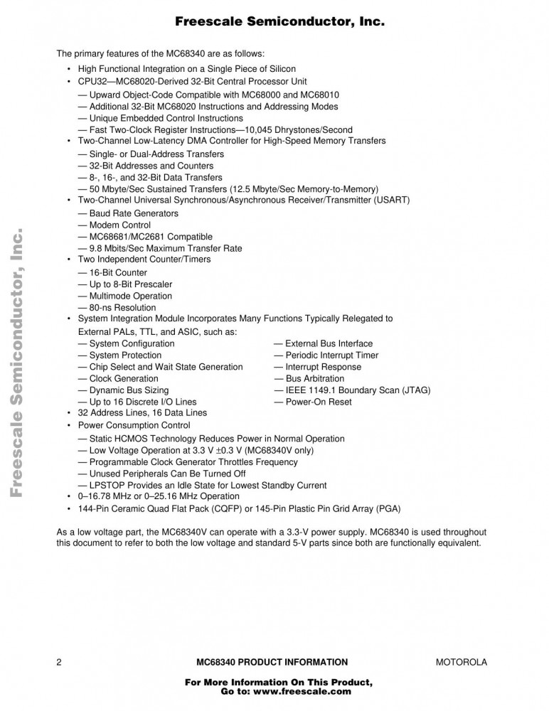 MC68340 product information page 2