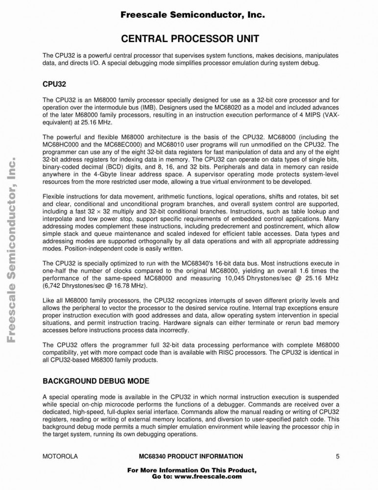 MC68340 product information page 5