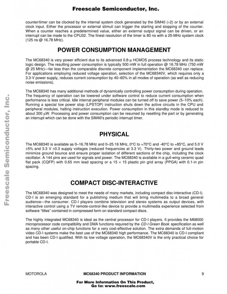 MC68340 product information page 9
