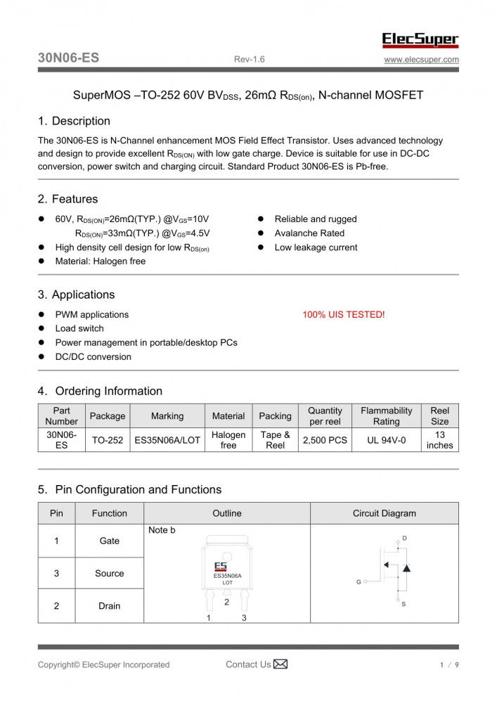30N06-ES datasheet page 1