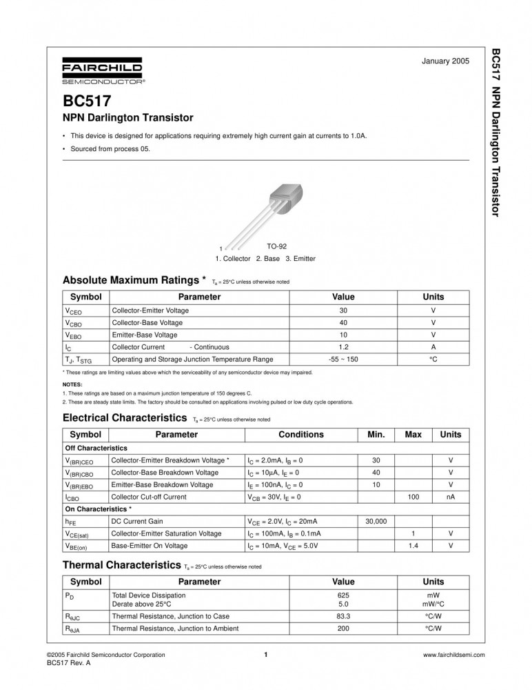 BC517 datasheet page 1