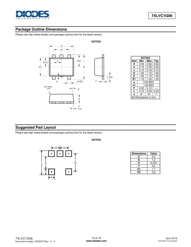 74LVC1G06W5-7 datasheet page 10