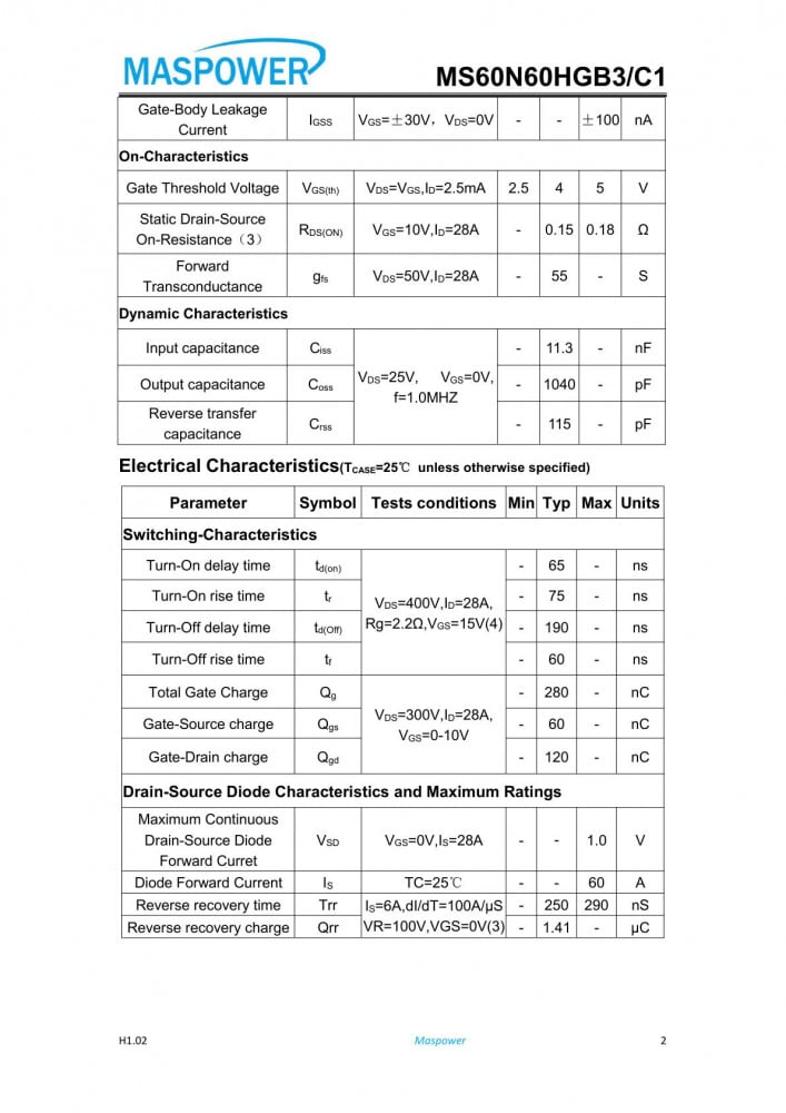 MS60N60HGB3 datasheet page 2