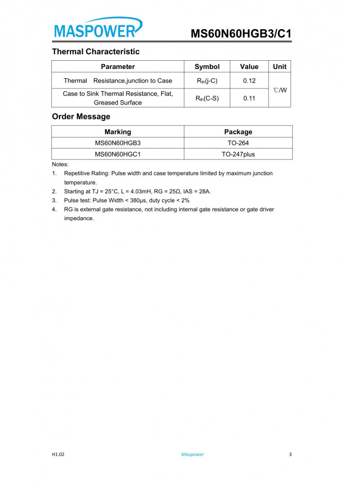 MS60N60HGB3 datasheet page 3