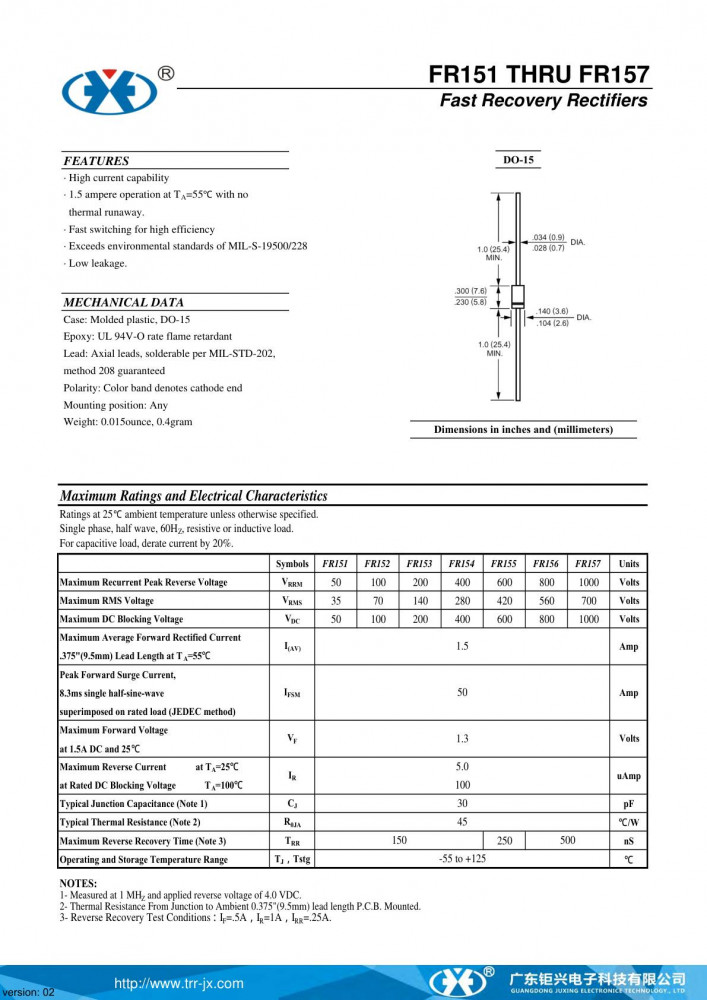 JUXING FR157 datasheet page 1