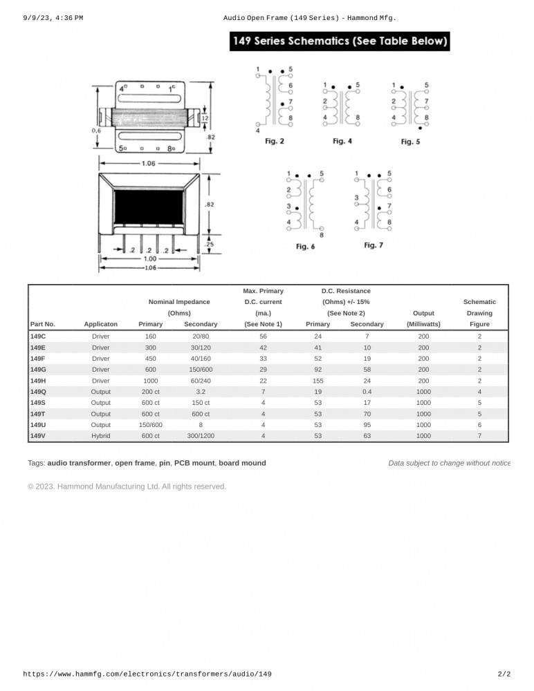 Hammond 149 series technical document page 2