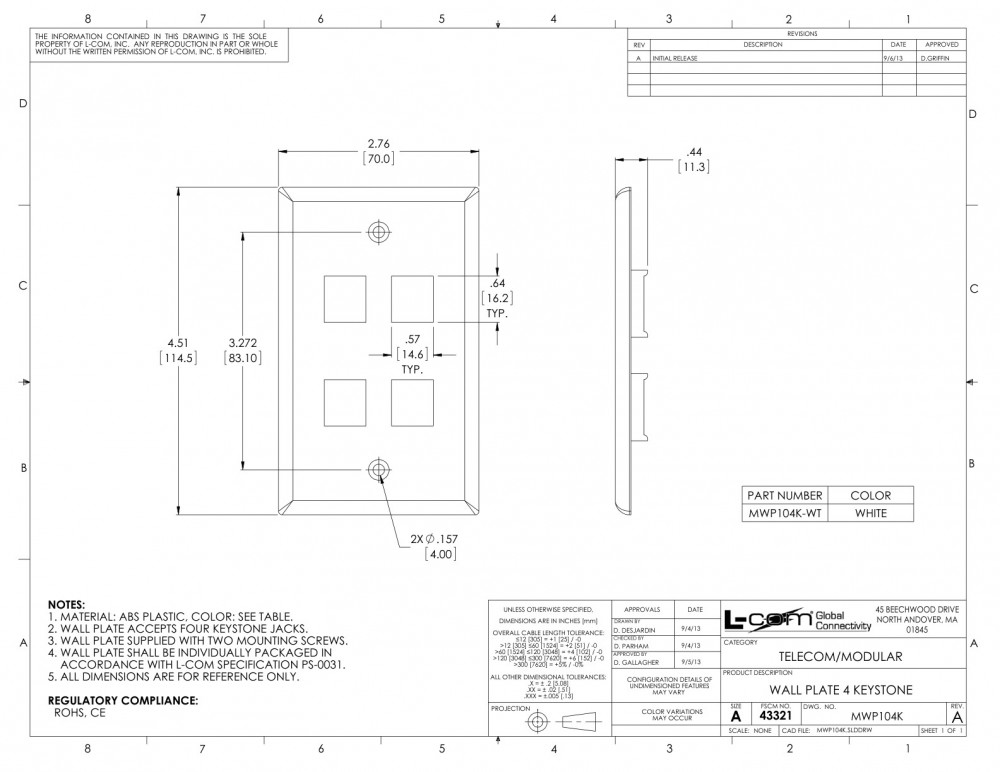 L-com MWP104K-WT technical drawing preview