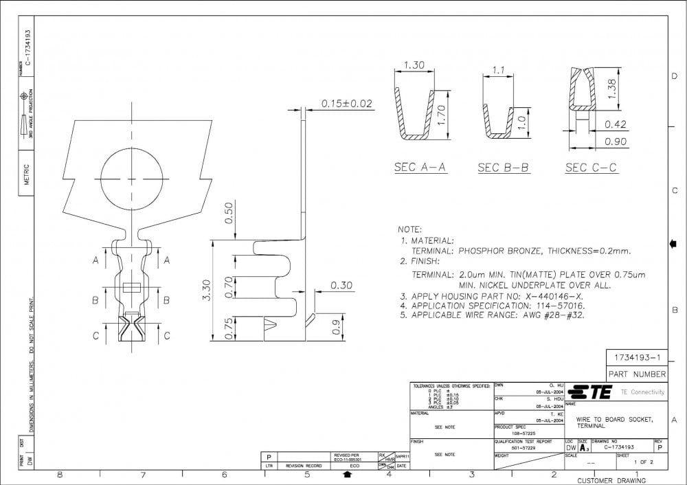 TE Connectivity 1734193-1 drawing page 1