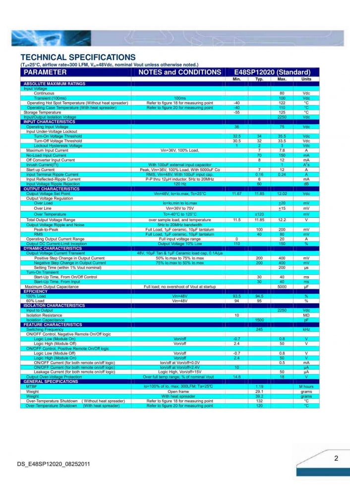DELTA E48SP12020NRFA datasheet page 2