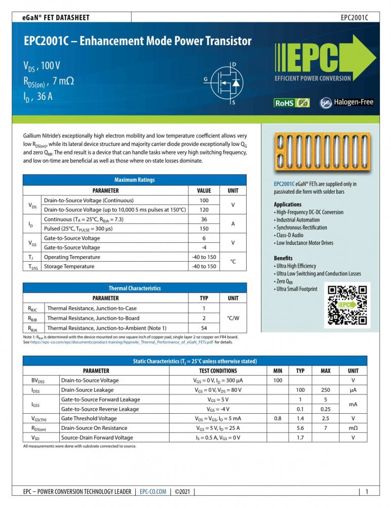 EPC2001C datasheet page 1