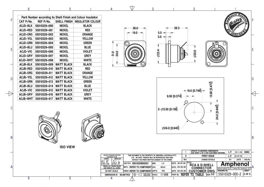 Amphenol ACJD-WHT customer drawing preview