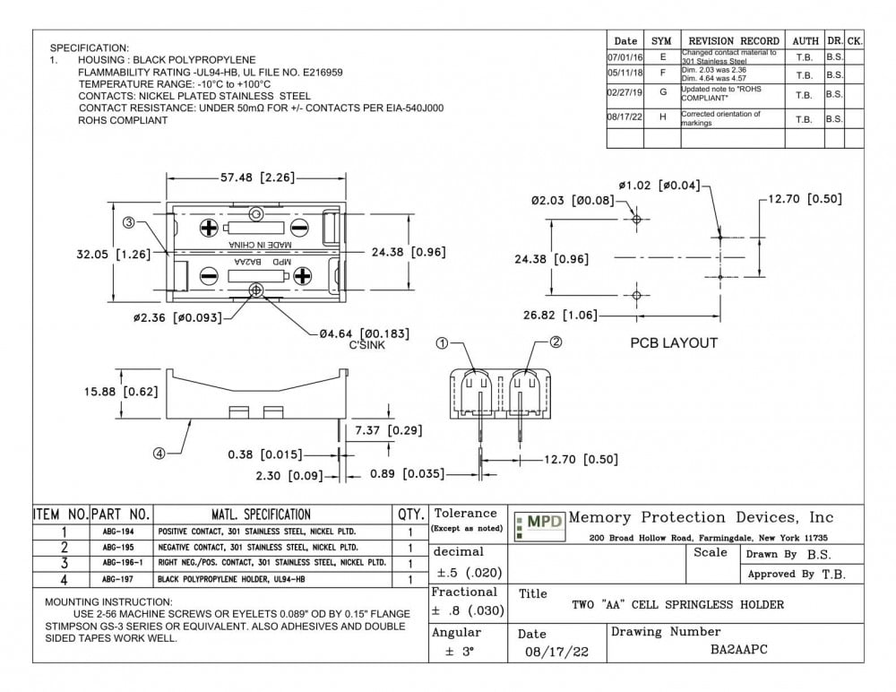MPD BA2AAPC technical drawing
