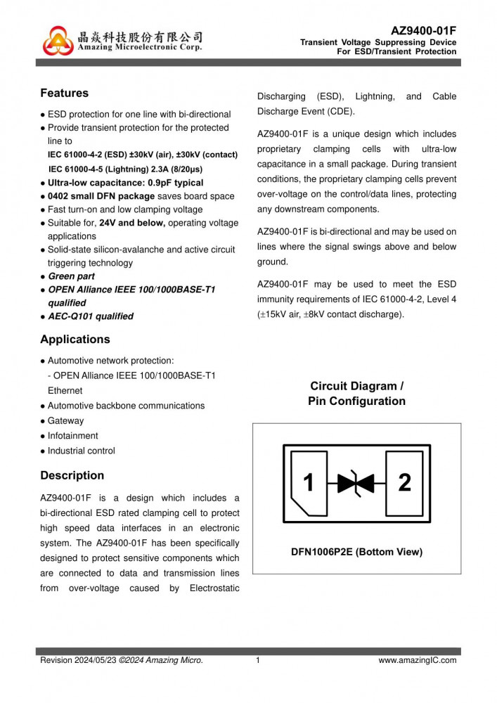 AZ9400-01F datasheet page 1