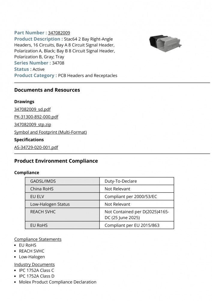 MOLEX 347082009 product documentation image 1