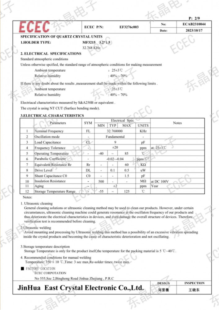 ECEC EF3276c003 specification page