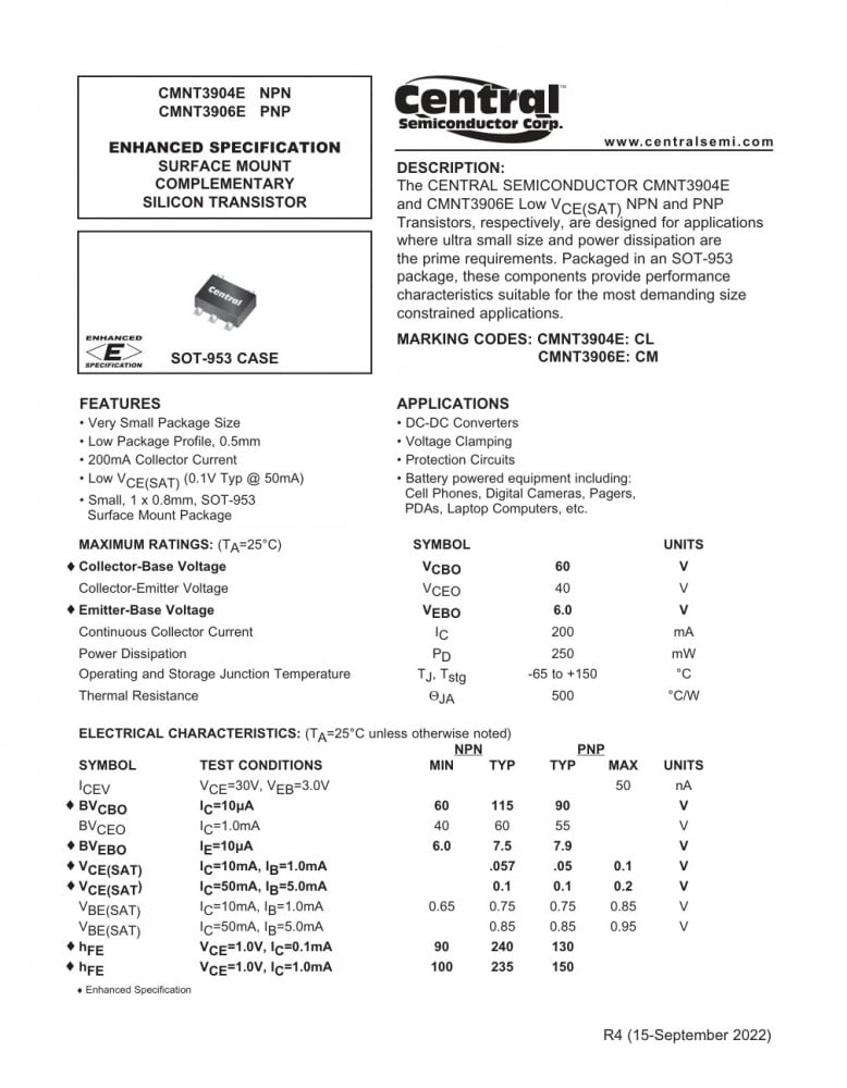 CMNT3904E datasheet page 1