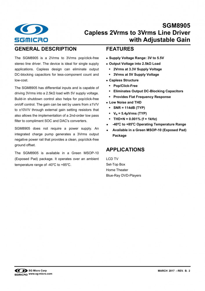 SGM8905 datasheet page 1