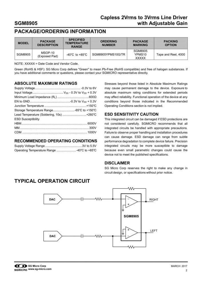 SGM8905 datasheet page 2