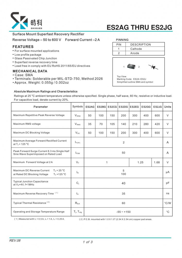 ES2JG datasheet page 1
