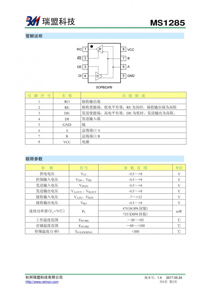 MS1285 datasheet page 2