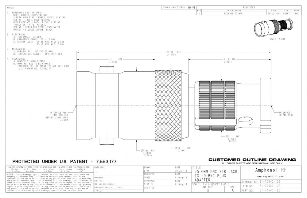 Amphenol 031-70540-12G technical drawing