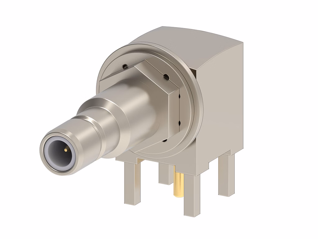 SMB Jack, Straight, PCB Receptacle, Surface Mount, Through Hole Signal, Brass Body, Gold (Au) Plated, Bag, 75 Ohms