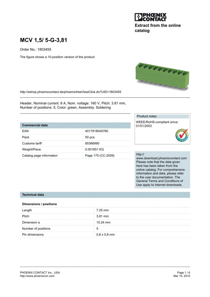 Phoenix Contact 1803455 technical document page 1